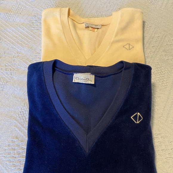 Dior | Tops | Two Christian Dior Velour V Neck Tops Cream Navy ...
